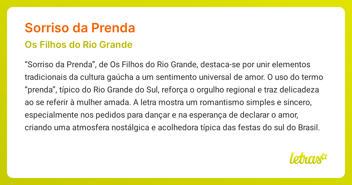 Significado da música SORRISO DA PRENDA (Os Filhos do Rio Grande ...