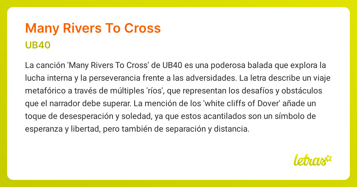 Significado de la canción MANY RIVERS TO CROSS (UB40) - LETRAS.COM