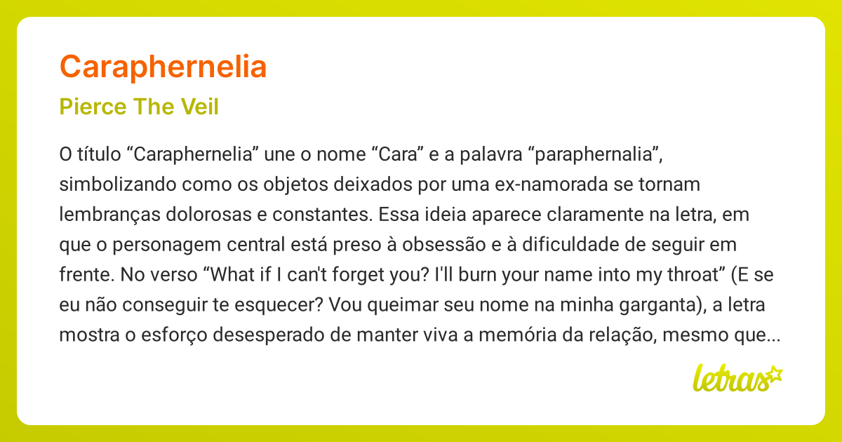 Significado da música CARAPHERNELIA (Pierce The Veil) - LETRAS.MUS.BR