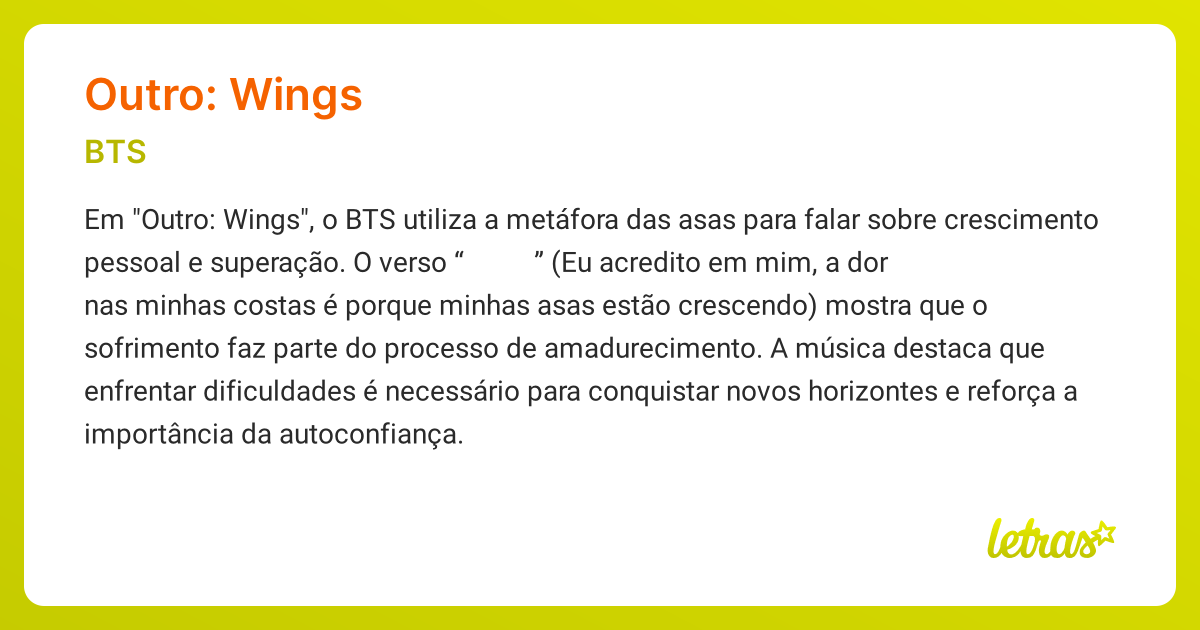 Significado da música OUTRO: WINGS (BTS) - LETRAS.MUS.BR