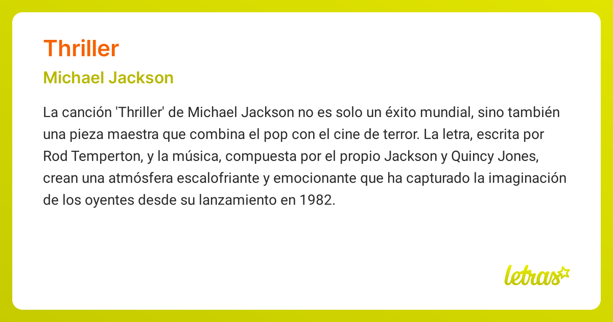 Significado de la canción THRILLER (Michael Jackson) - LETRAS.COM