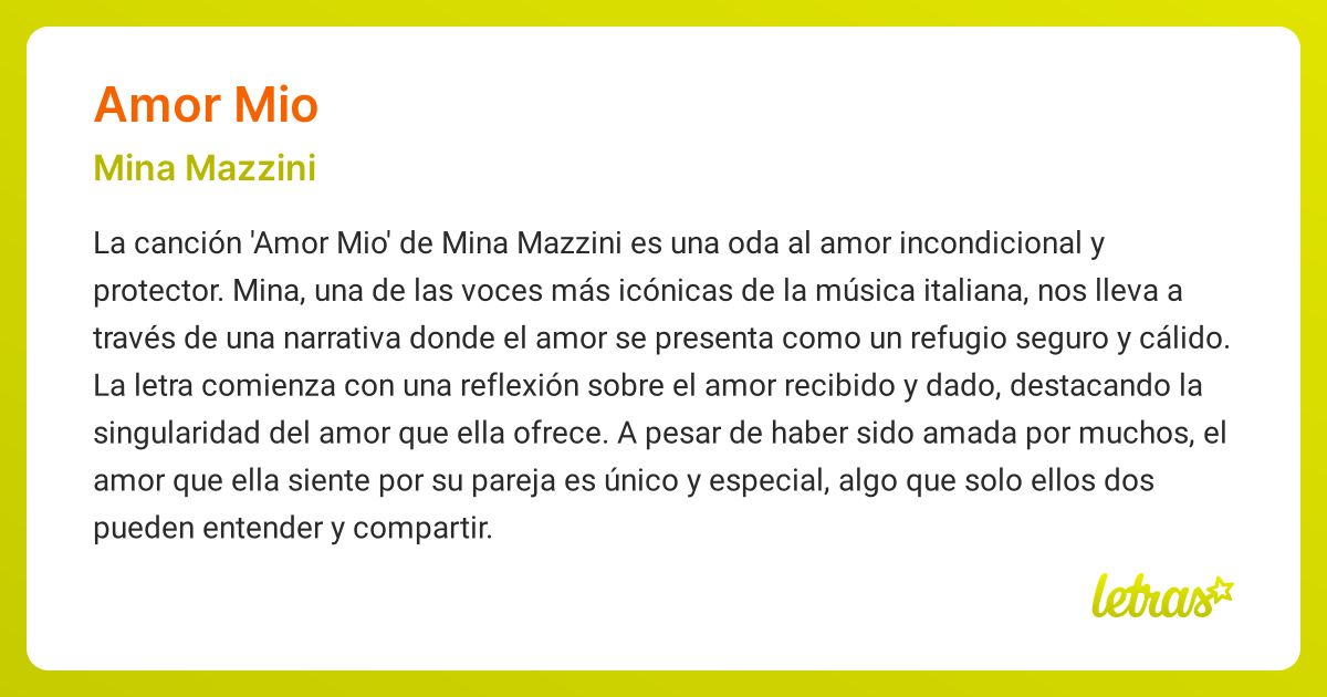 Significado de la canción AMOR MIO (Mina Mazzini) - LETRAS.COM