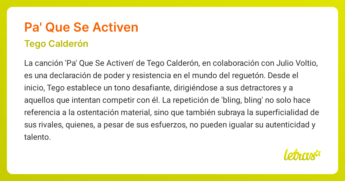Significado de la canción PA' QUE SE ACTIVEN (Tego Calderón) - LETRAS.COM