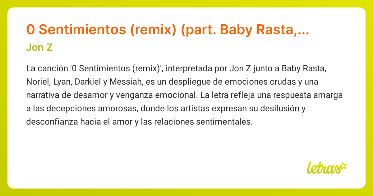 Significado de la canción 0 Sentimientos (remix) (part. Baby Rasta ...