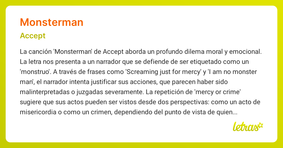 Significado de la canción MONSTERMAN (Accept) - LETRAS.COM