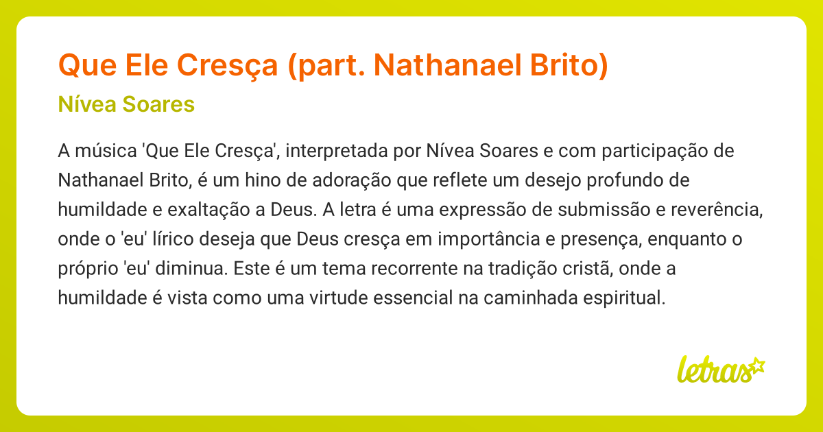 Significado da música Que Ele Cresça (part. Nathanael Brito) (Nívea ...