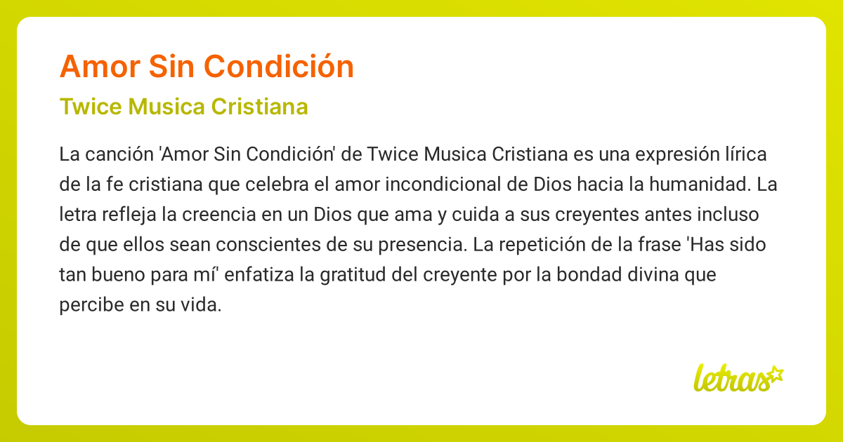 Significado de la canción AMOR SIN CONDICIÓN (Twice Musica Cristiana ...