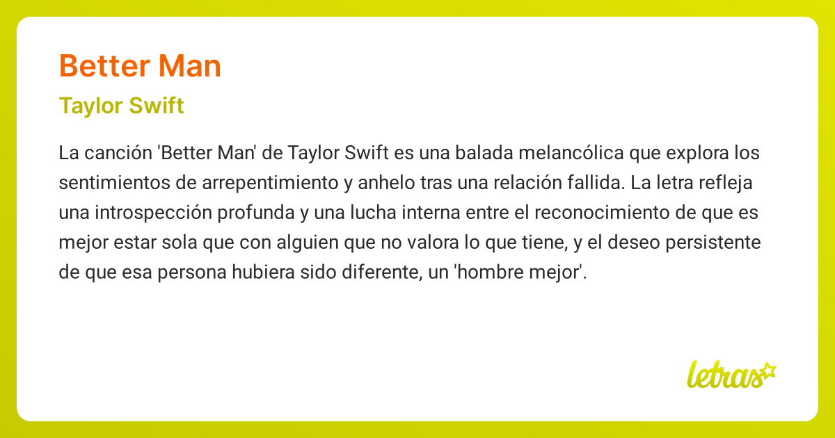Significado de la canción BETTER MAN (Taylor Swift) - LETRAS.COM