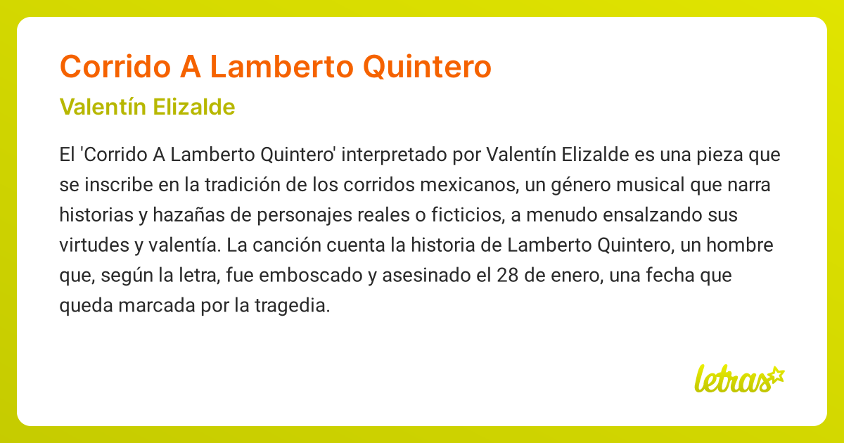 Significado de la canción CORRIDO A LAMBERTO QUINTERO (Valentín ...