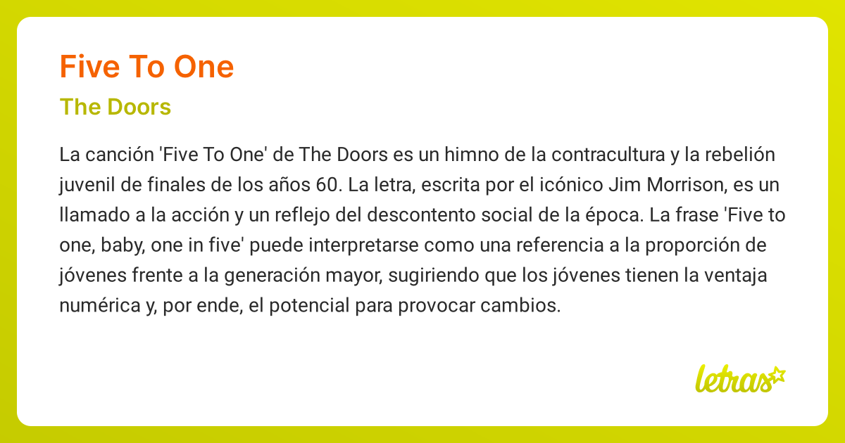 Significado de la canción FIVE TO ONE (The Doors) - LETRAS.COM