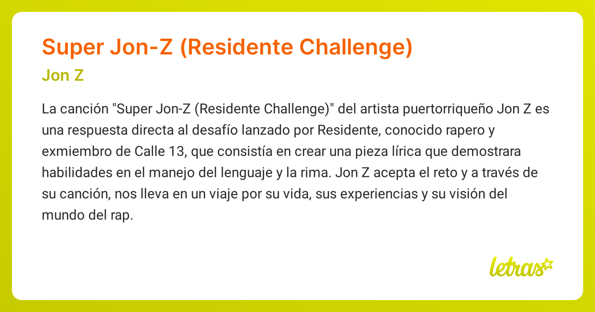 Significado de la canción Super Jon-Z (Residente Challenge) (Jon Z ...