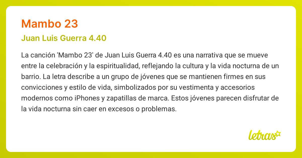 Significado de la canción MAMBO 23 (Juan Luis Guerra 4.40) - LETRAS.COM