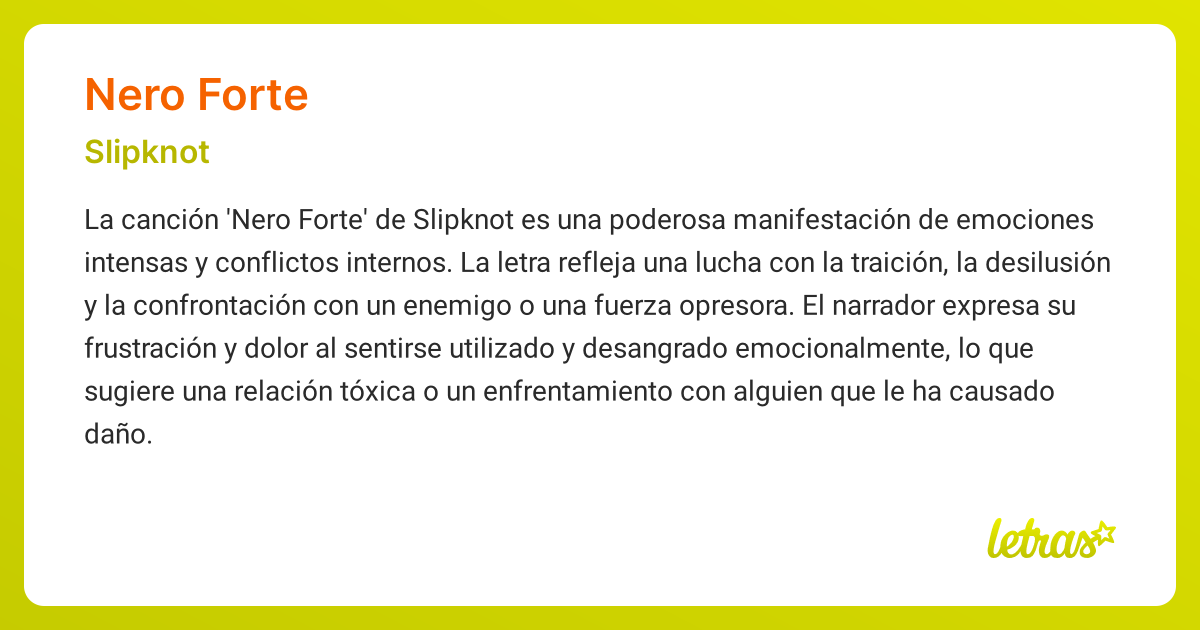 Significado de la canción NERO FORTE (Slipknot) - LETRAS.COM