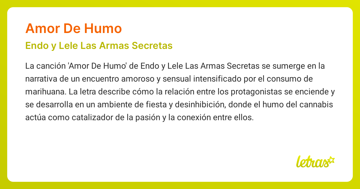Significado de la canción AMOR DE HUMO (Endo y Lele Las Armas Secretas ...