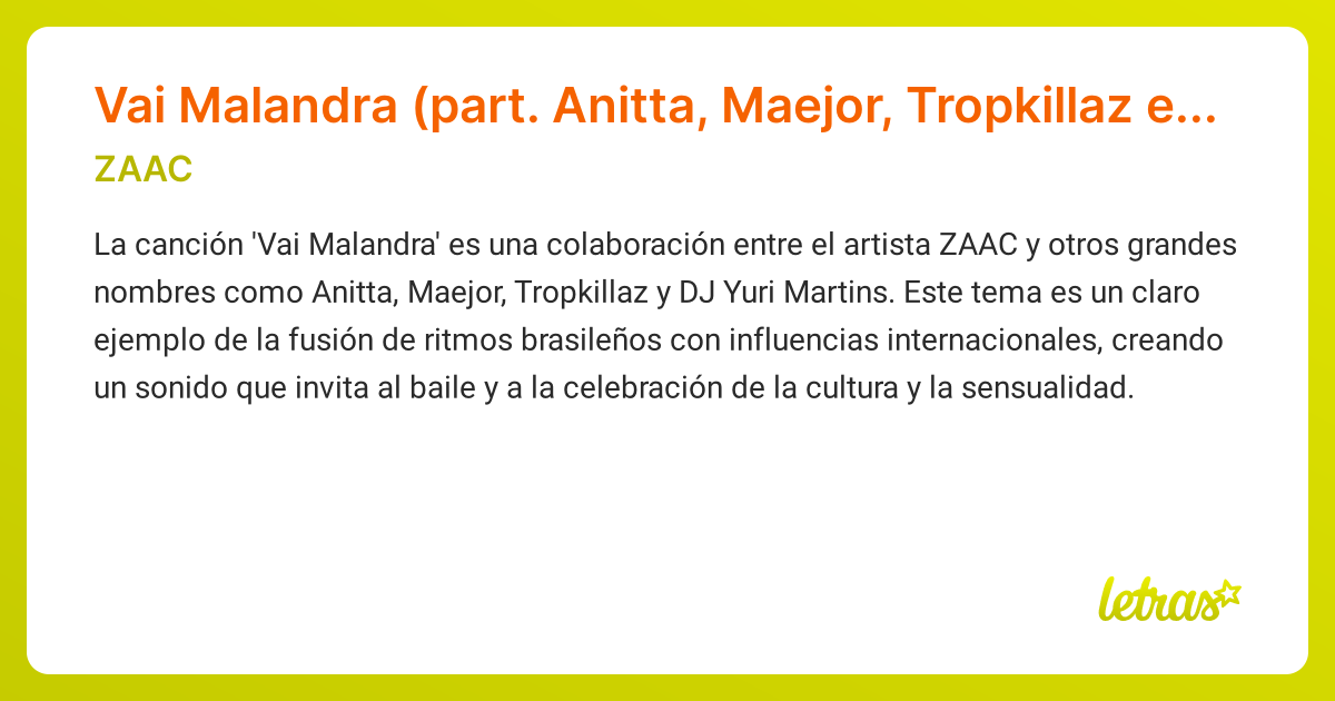 Significado de la canción Vai Malandra (part. Anitta, Maejor ...