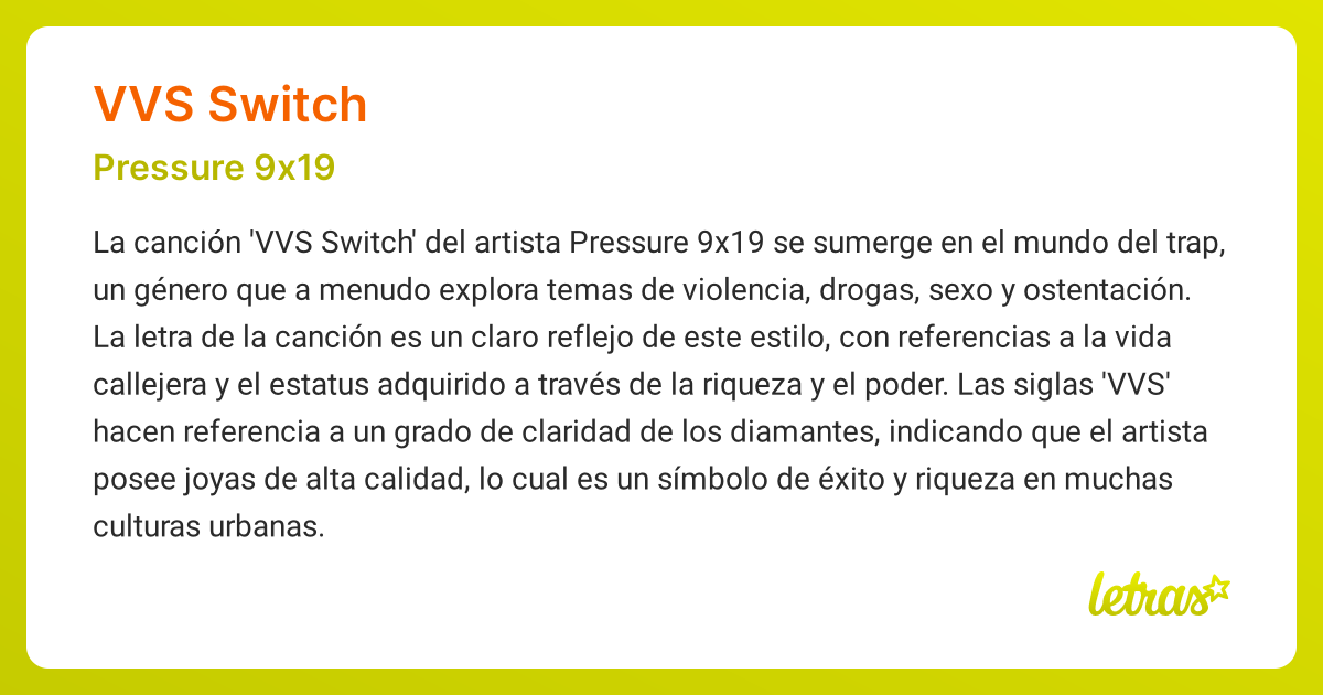 Significado de la canción VVS SWITCH (Pressure 9x19) - LETRAS.COM