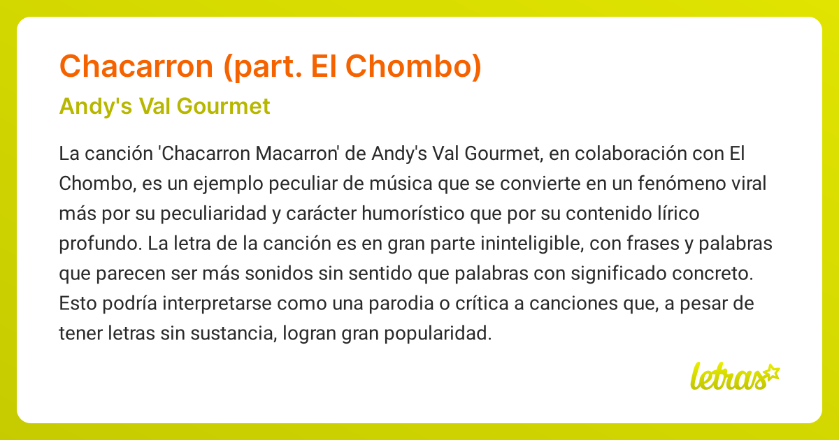 Significado de la canción CHACARRON (PART. EL CHOMBO) (Andy's Val ...