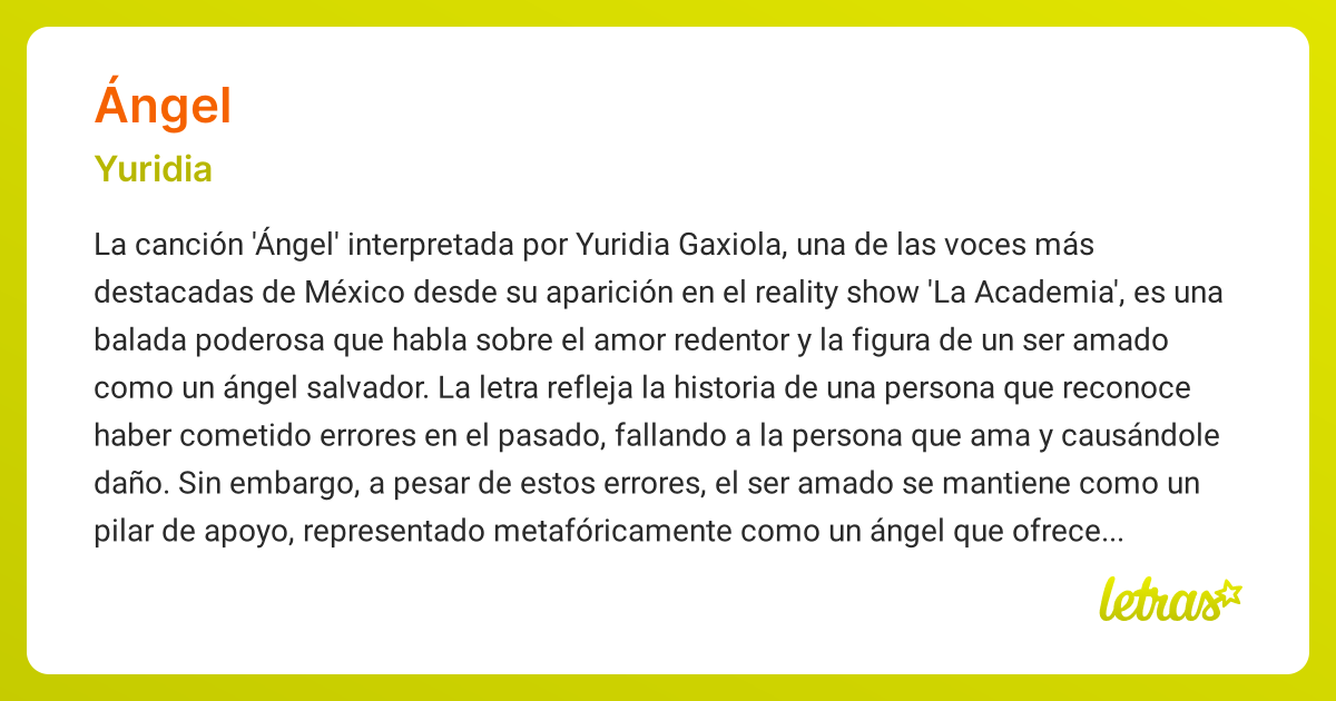 Significado de la canción ÁNGEL (Yuridia) - LETRAS.COM