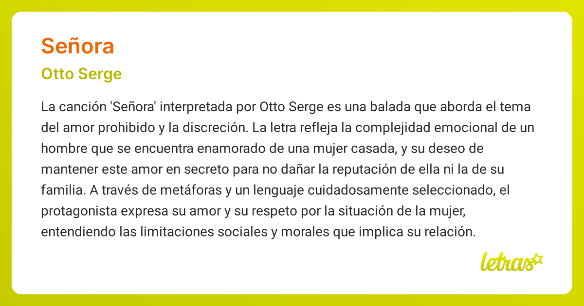 Significado de la canción SEÑORA (Otto Serge) - LETRAS.COM