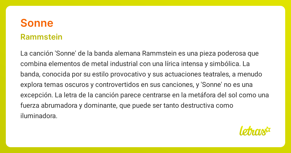 Significado de la canción SONNE (Rammstein) - LETRAS.COM