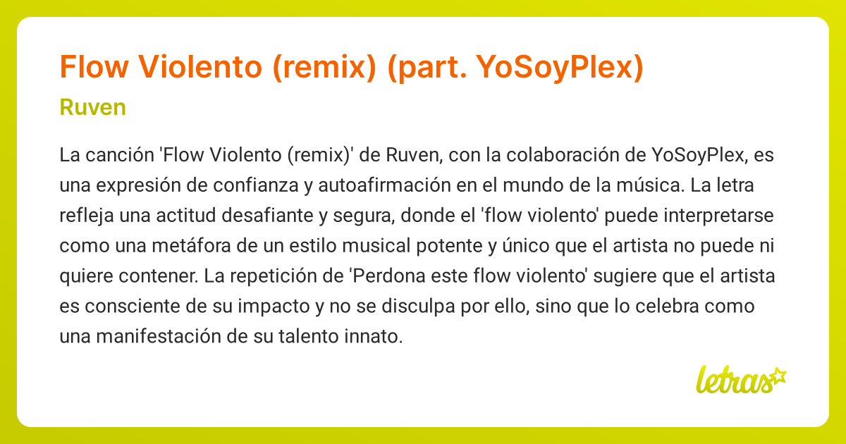 Significado de la canción Flow Violento (remix) (part. YoSoyPlex ...