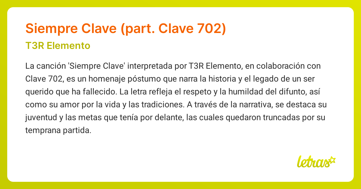 Significado de la canción Siempre Clave (part. Clave 702) (T3R Elemento ...
