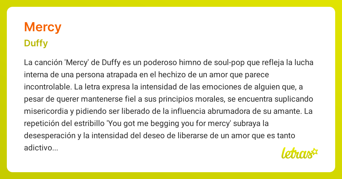 Significado de la canción MERCY (Duffy) - LETRAS.COM