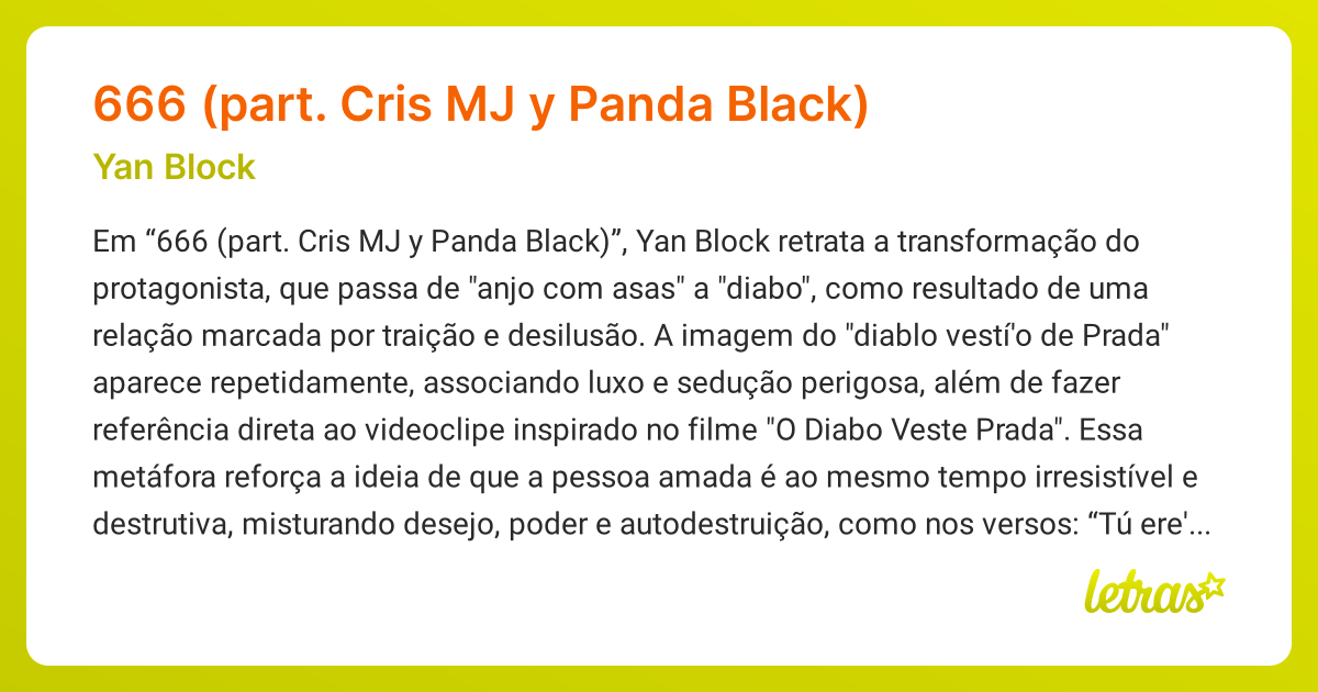 Significado da música 666 (part. Cris MJ y Panda Black) (Yan Block ...