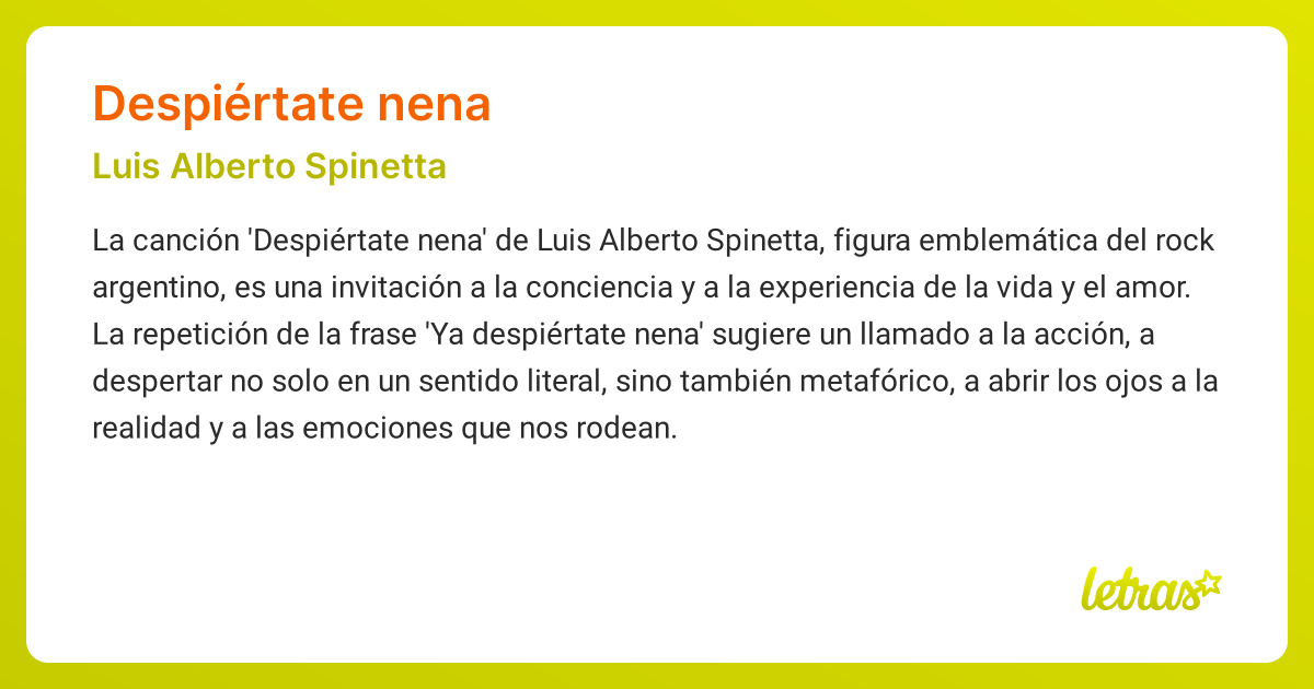 Significado de la canción DESPIÉRTATE NENA (Luis Alberto Spinetta ...