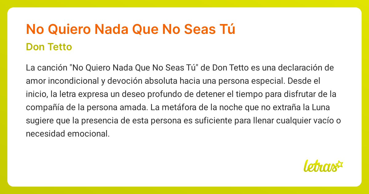Significado de la canción NO QUIERO NADA QUE NO SEAS TÚ (Don Tetto ...
