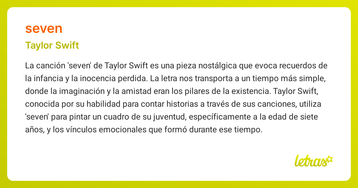 Significado de la canción SEVEN (Taylor Swift) - LETRAS.COM