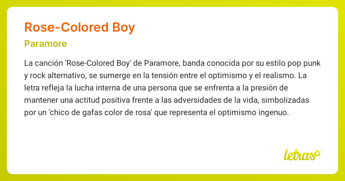 Significado de la canción ROSE-COLORED BOY (Paramore) - LETRAS.COM