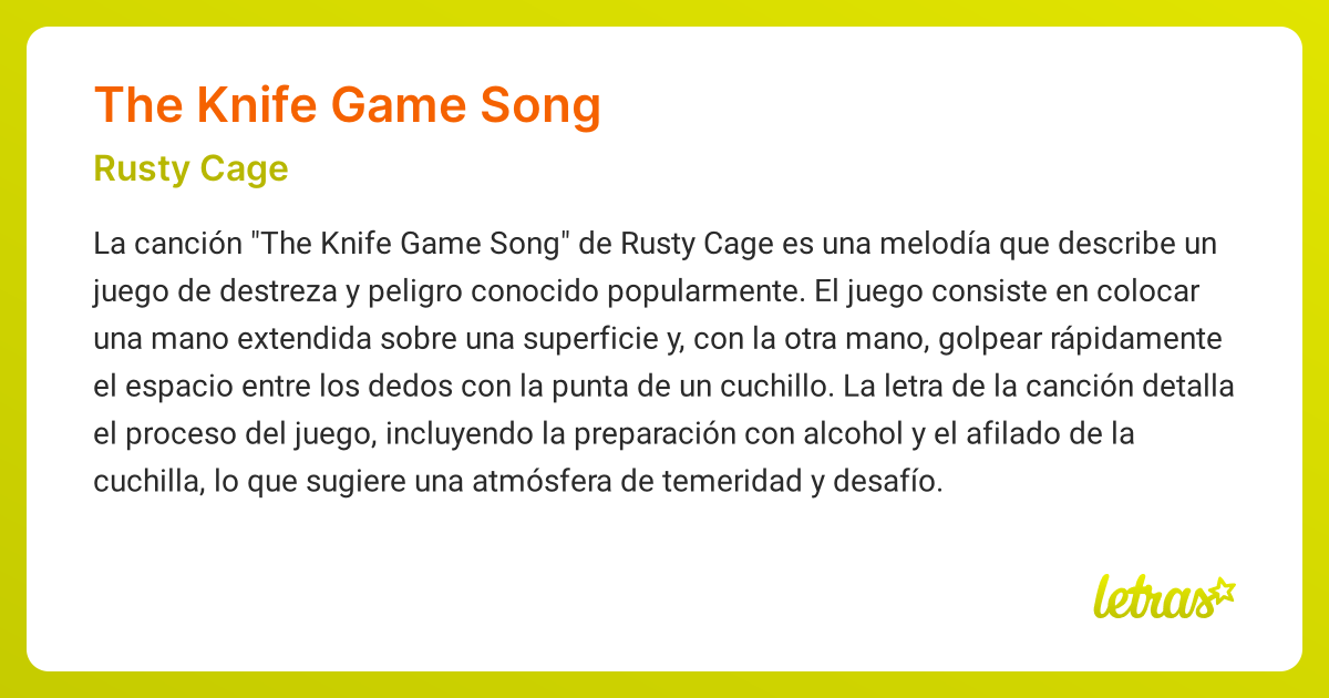 Significado de la canción THE KNIFE GAME SONG (Rusty Cage) - LETRAS.COM