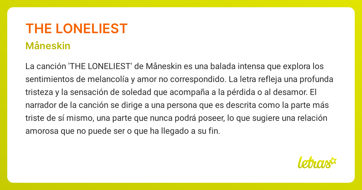 Significado de la canción THE LONELIEST (Måneskin) - LETRAS.COM