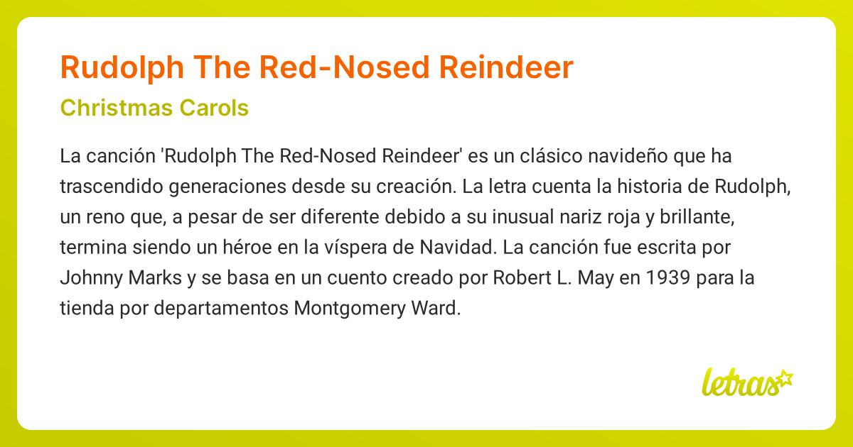Significado de la canción RUDOLPH THE RED-NOSED REINDEER (Christmas ...