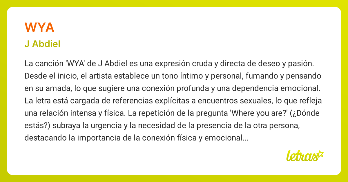Significado de la canción WYA (J Abdiel) - LETRAS.COM