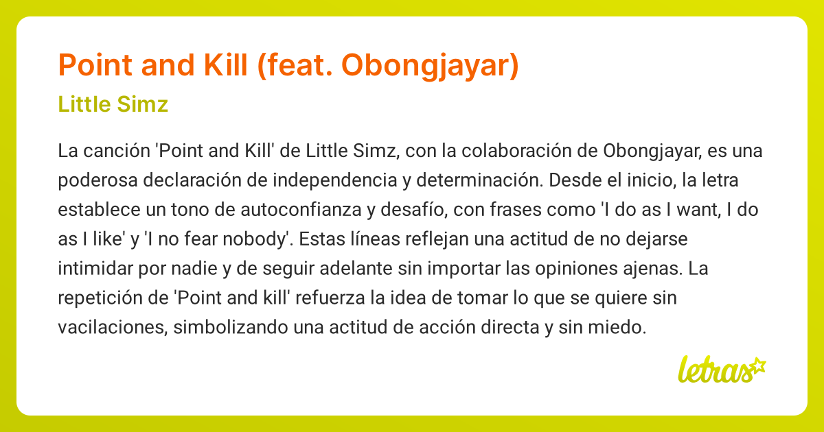 Significado de la canción Point and Kill (feat. Obongjayar) (Little ...