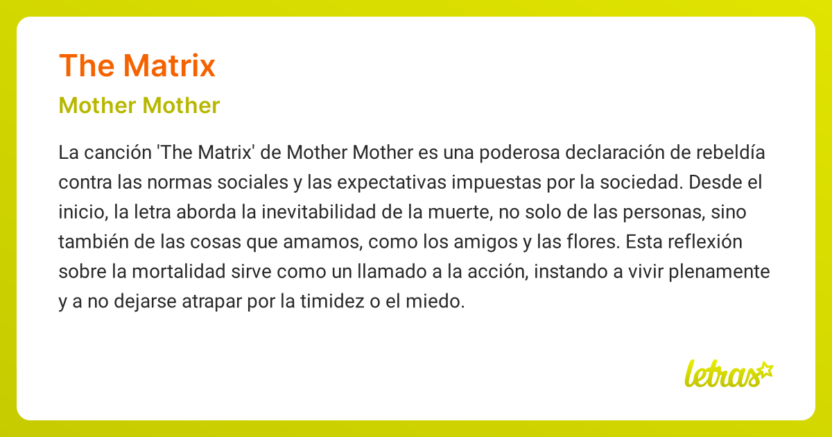 Significado de la canción THE MATRIX (Mother Mother) - LETRAS.COM