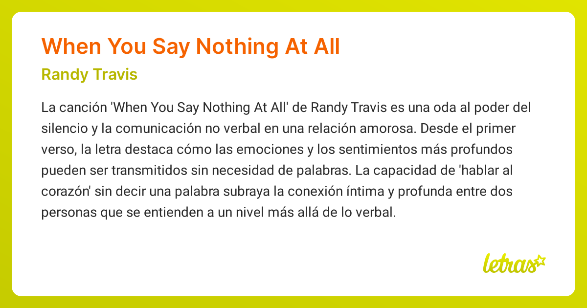 Significado de la canción WHEN YOU SAY NOTHING AT ALL (Randy Travis ...