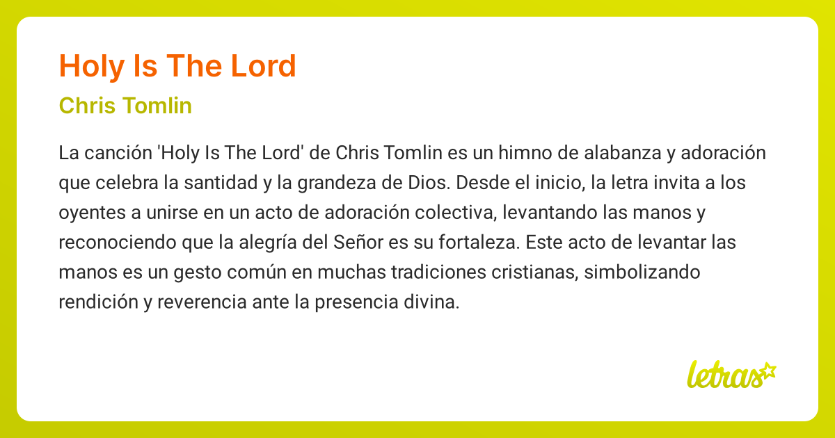 Significado de la canción HOLY IS THE LORD (Chris Tomlin) - LETRAS.COM