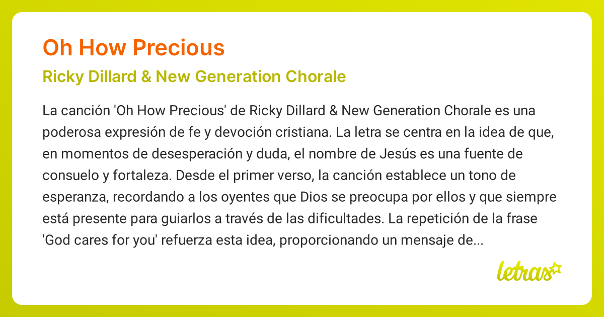 Significado de la canción OH HOW PRECIOUS (Ricky Dillard & New ...