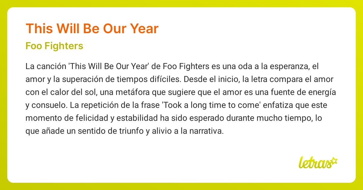 Significado de la canción THIS WILL BE OUR YEAR (Foo Fighters) - LETRAS.COM