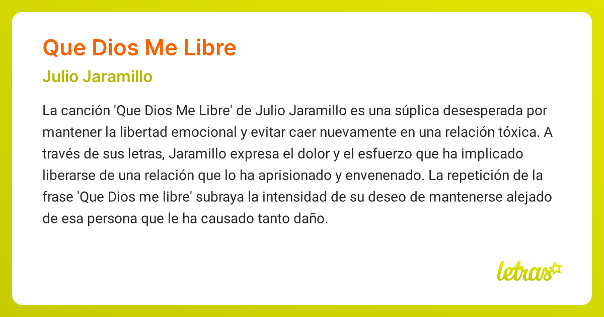 Significado de la canción QUE DIOS ME LIBRE (Julio Jaramillo) - LETRAS.COM