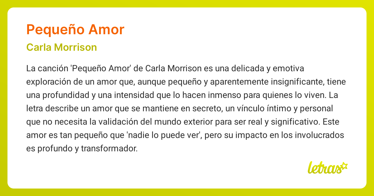 Significado de la canción PEQUEÑO AMOR (Carla Morrison) - LETRAS.COM