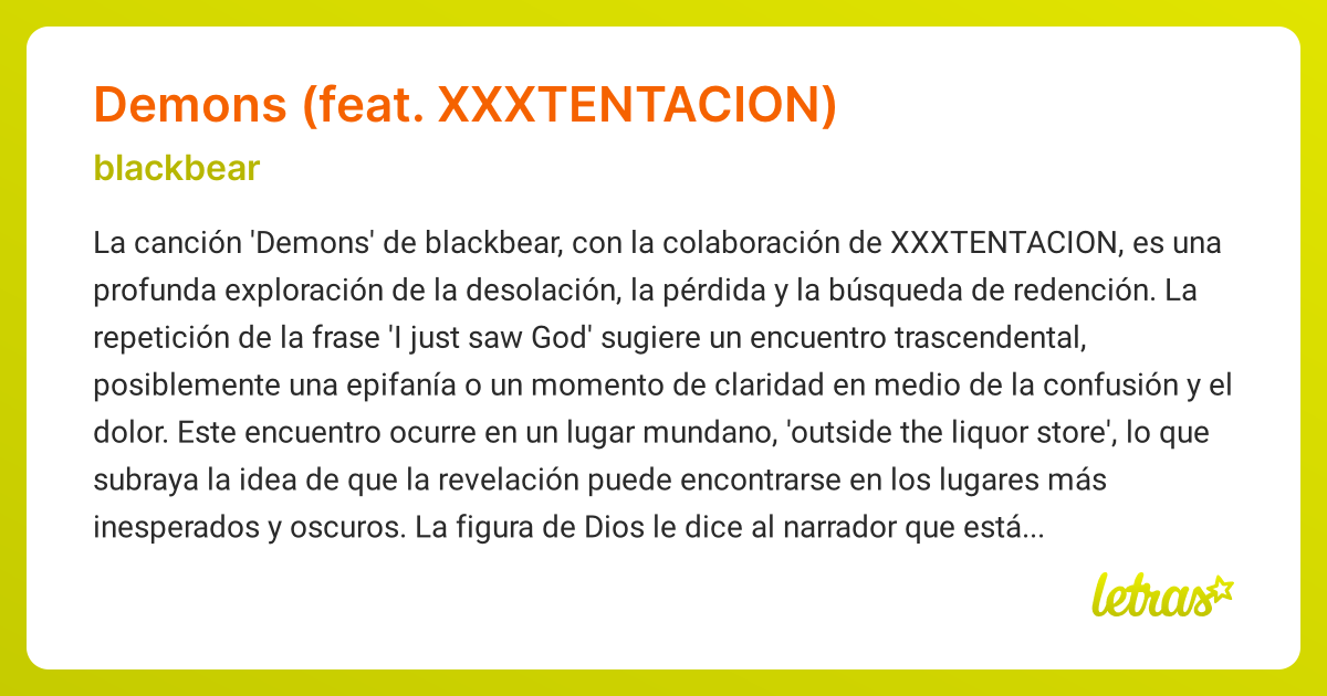 Significado de la canción DEMONS (FEAT. XXXTENTACION) (blackbear ...