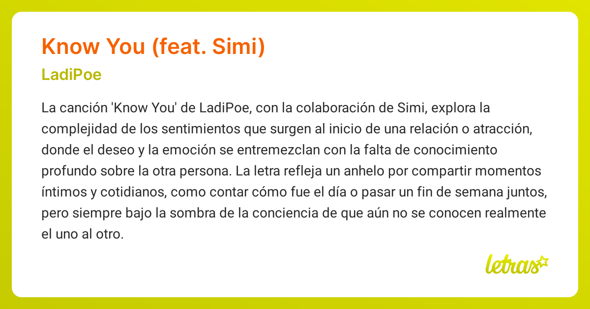 Significado de la canción KNOW YOU (FEAT. SIMI) (LadiPoe) - LETRAS.COM