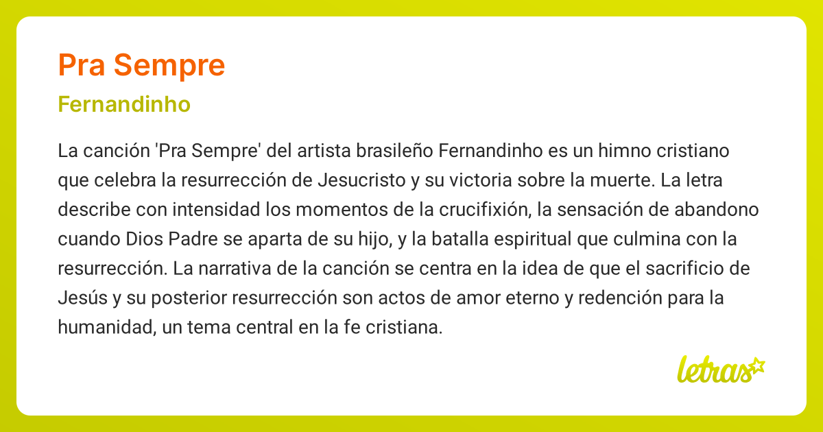 Significado de la canción PRA SEMPRE (Fernandinho) - LETRAS.COM