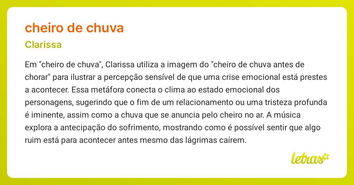 Significado Da Música Cheiro De Chuva Clarissa Letras Mus Br