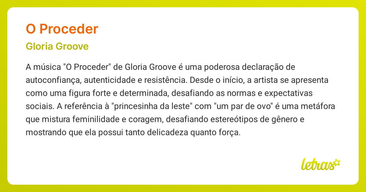 Significado da música O PROCEDER (Gloria Groove) - LETRAS.MUS.BR