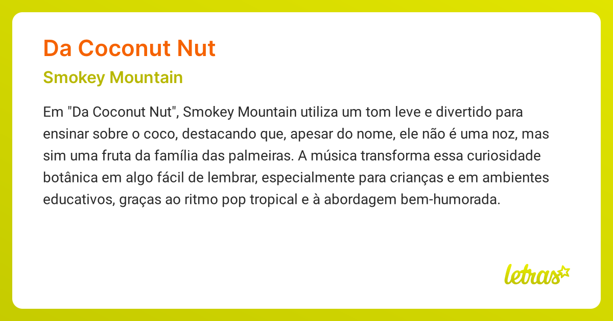Significado da música DA COCONUT NUT (Smokey Mountain) - LETRAS.MUS.BR